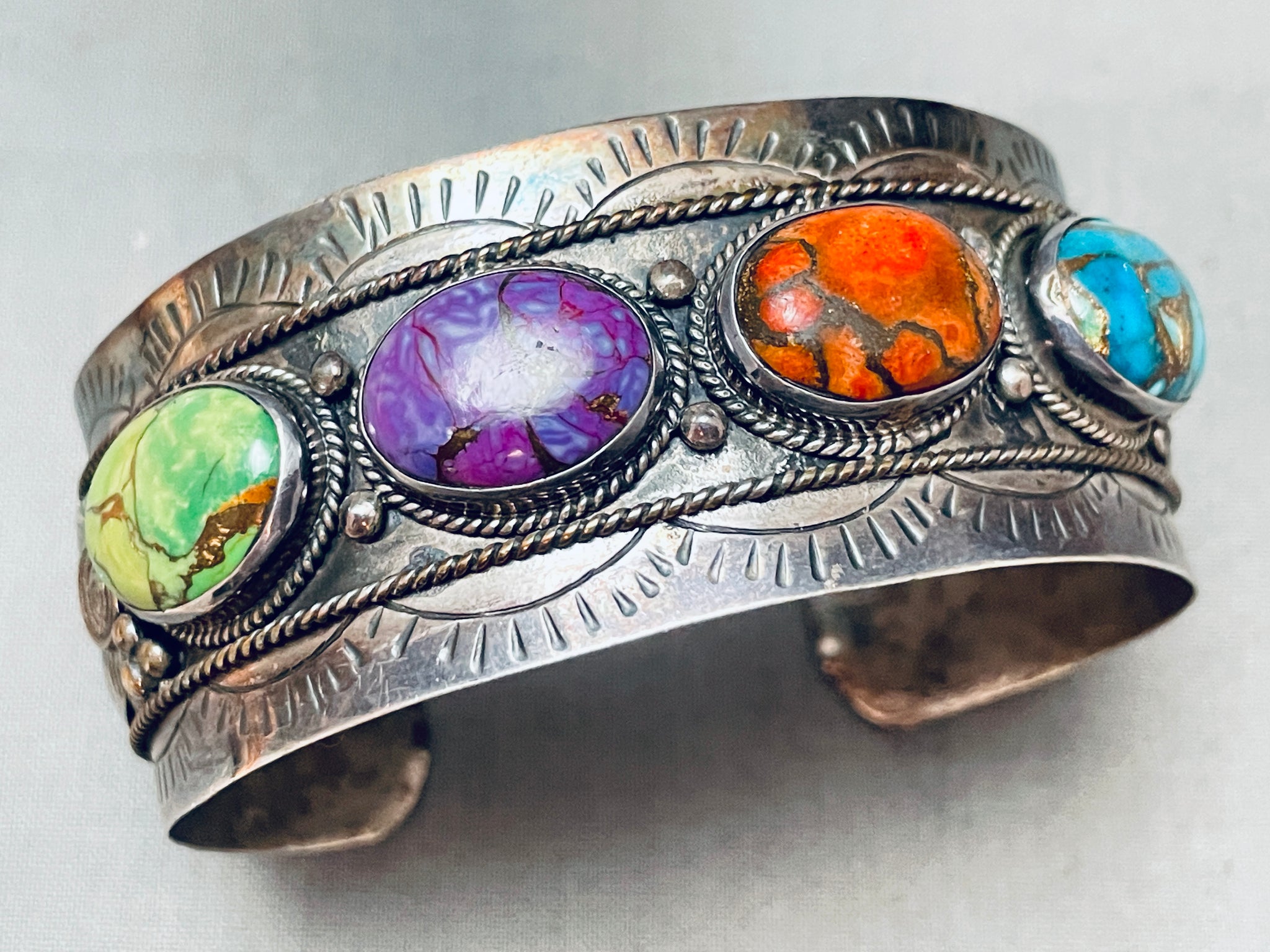 Heavy Vintage Native American Navajo Color Stone Sterling Silver Leaf ...