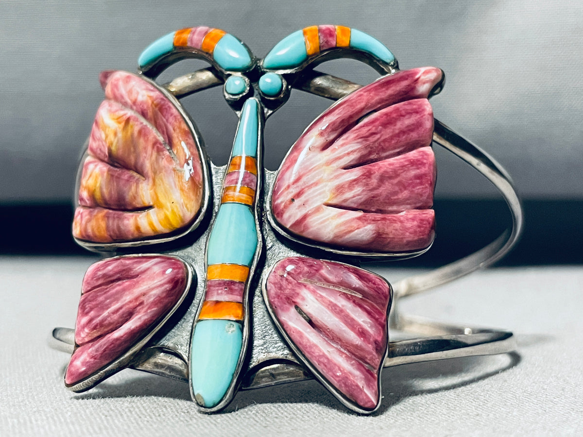 Native American Fab!! Huge Vintage Butterfly Sterling Silver Inlay Bra ...