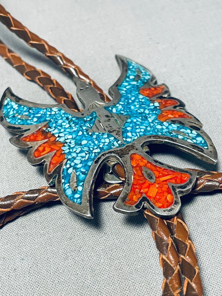 Dazzling Vintage Native American Navajo Turquoise Coral Chip Inlay Wat ...