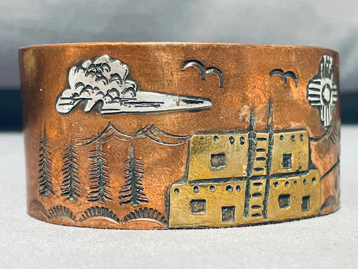 Unique Vintage Native American Navajo Copper & Sterling Silver Storyte ...