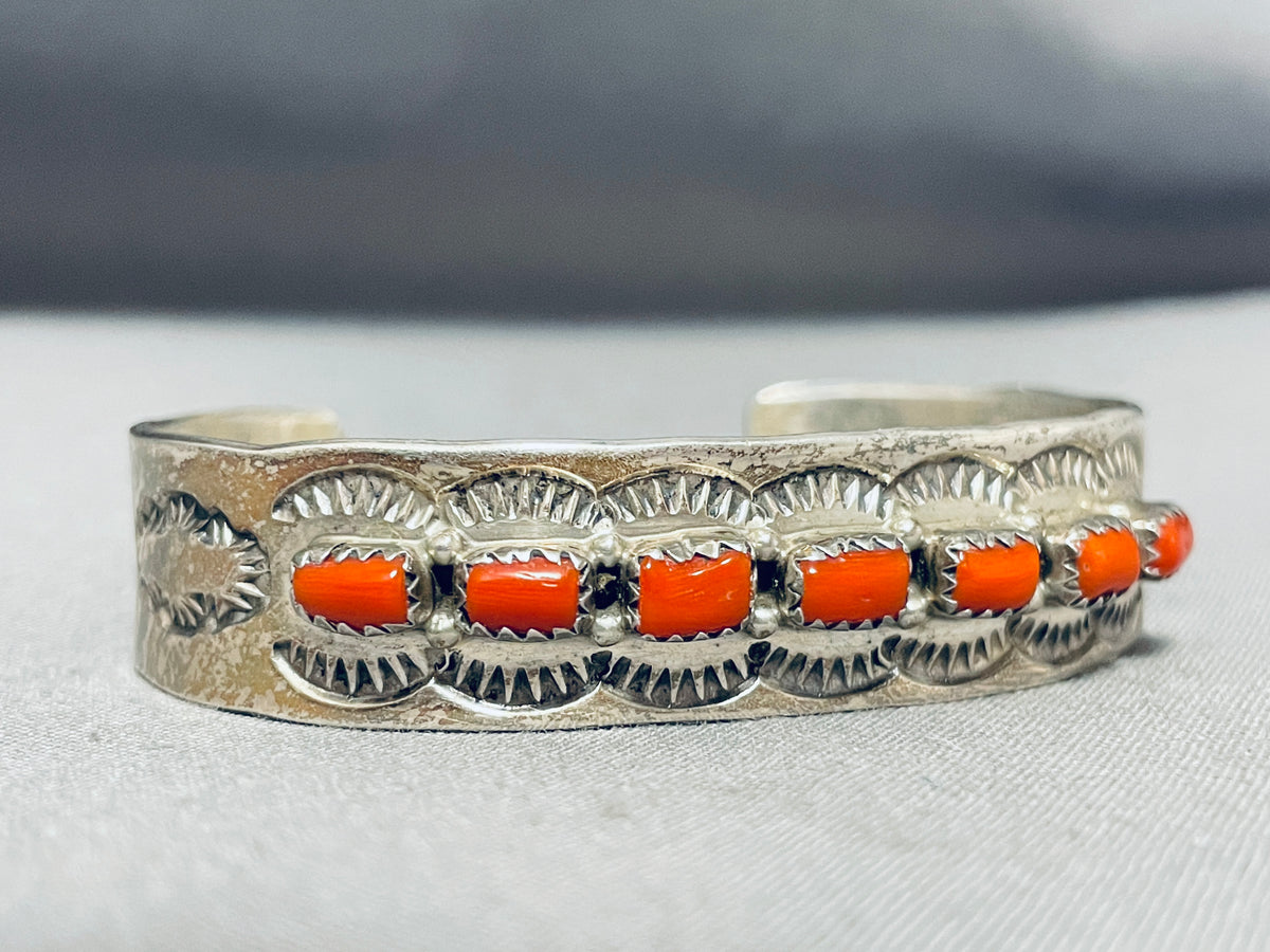 Marvelous Vintage Native American Navajo Coral Sterling Silver Bracele ...