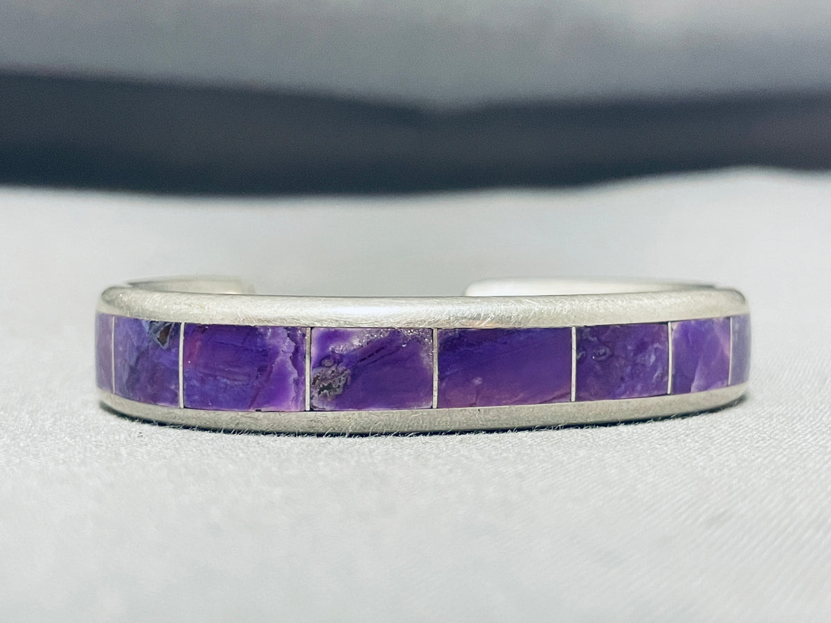 6-1/2 Inch Wrist Vintage Native American Zuni Sterling Silver Inlay Su ...