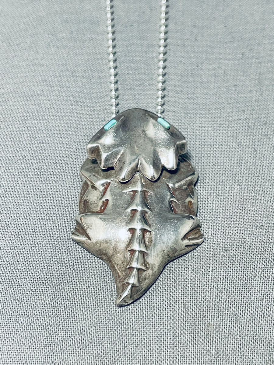 Symbolic Horned Toad Vintage Navajo Turquoise Sterling Silver Necklace ...