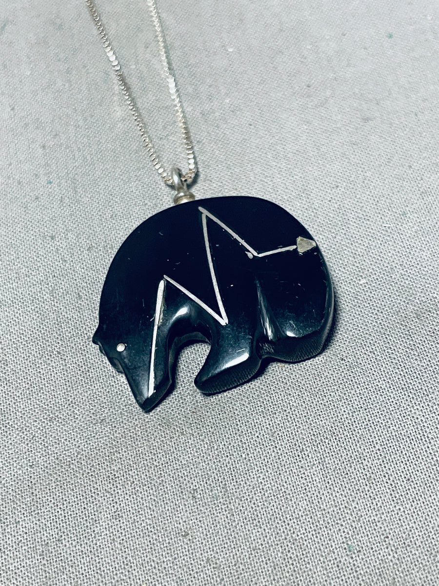Unforgettable Vintage Native American Zuni Jet Bear Fetish Sterling Si ...