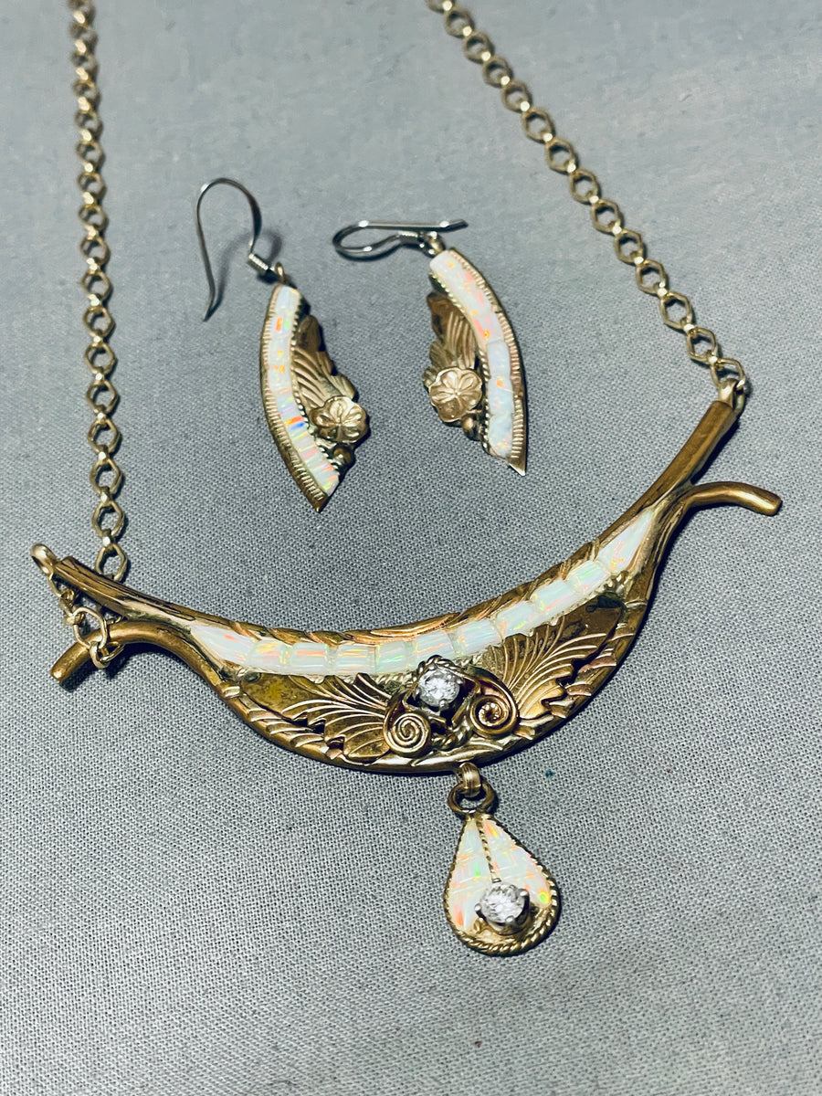 Shay Family Vintage Native American Navajo Gold Sterling Silver Opal N ...