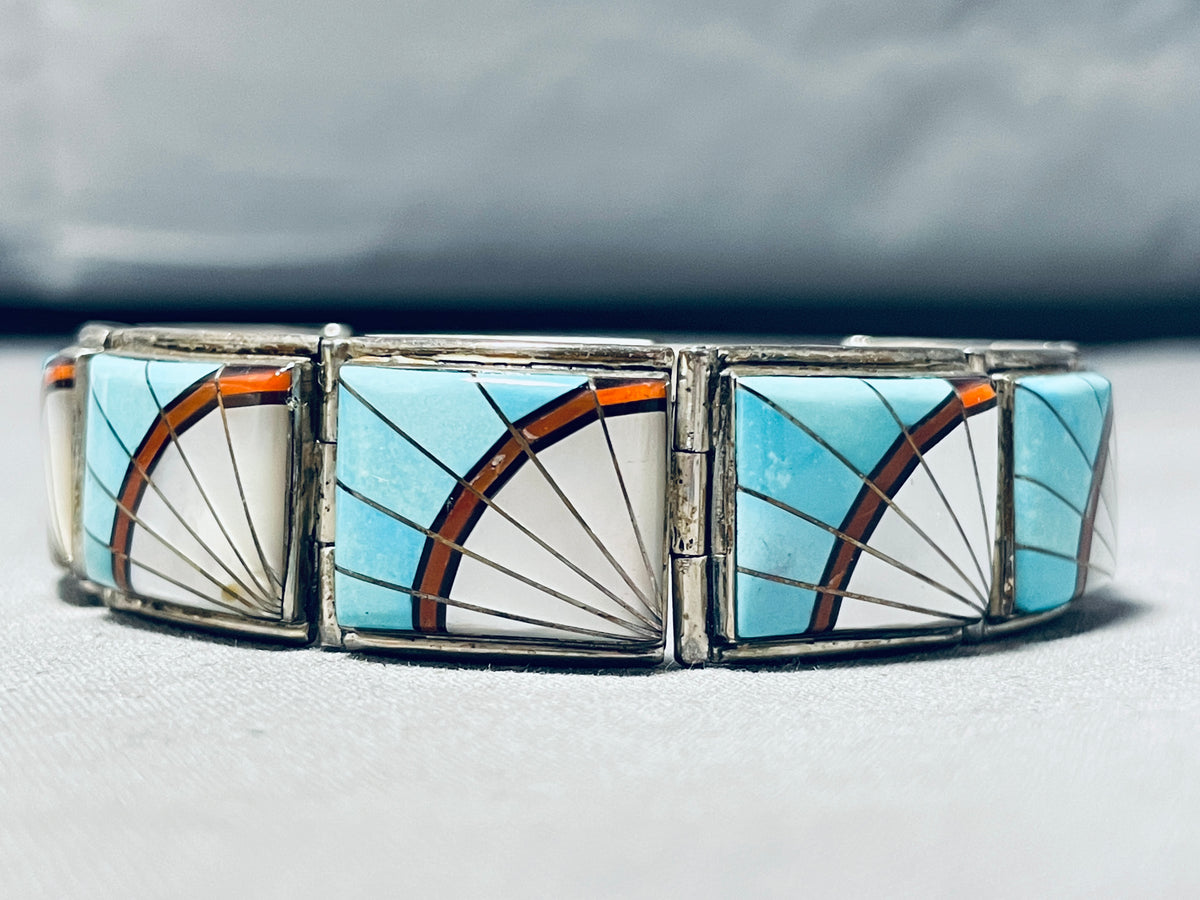 Fascinating Vintage Native American Navajo Inlay Blue Gem Turquoise Co ...
