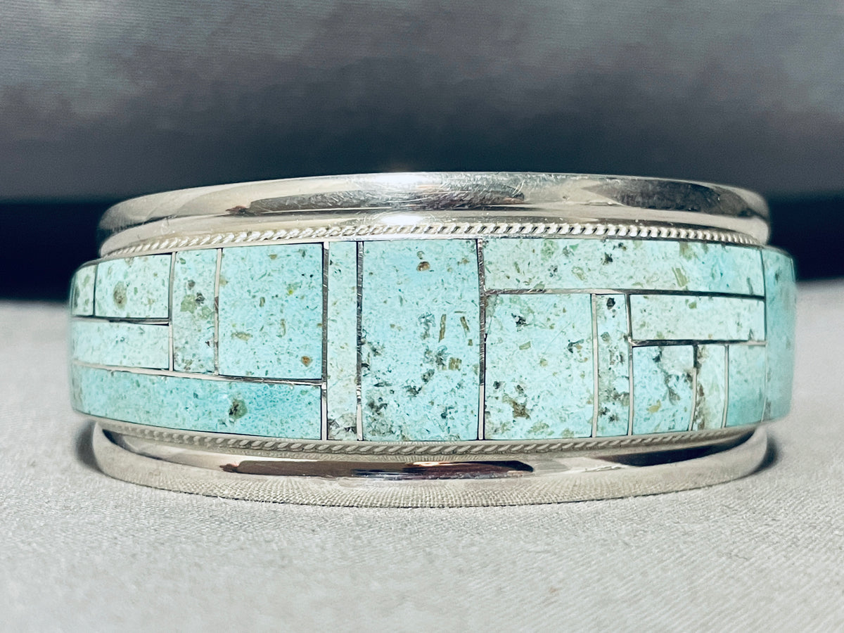 6.5 Inch Wrist Sky Blue Turquoise Inlay Sterling Silver Bracelet ...