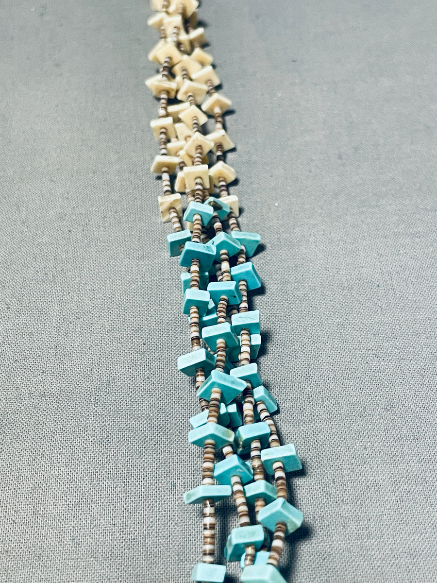 Native American Captivating Vintage Santo Domingo Turquoise Shell Squa ...