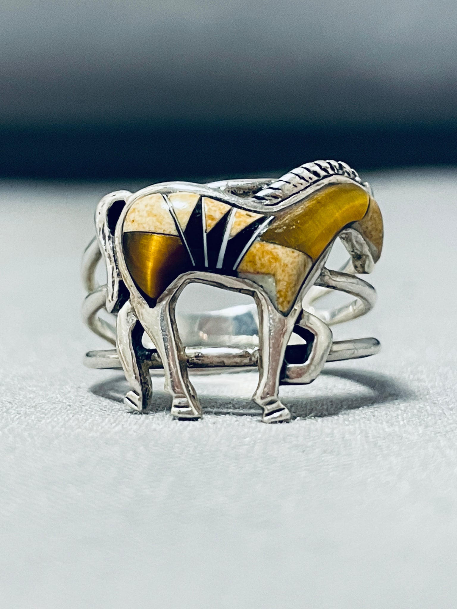 Horse!! Vintage Native American Navajo Inlay Tiger Eye Shell Jet Sterl ...