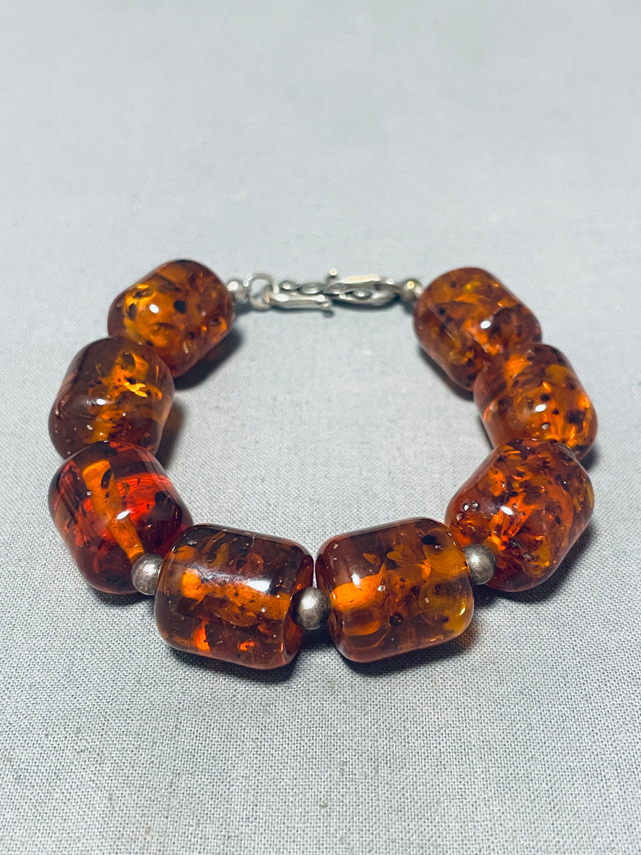 Sparkling Vintage Native American Navajo Ancient Tree Sap Sterling Sil ...