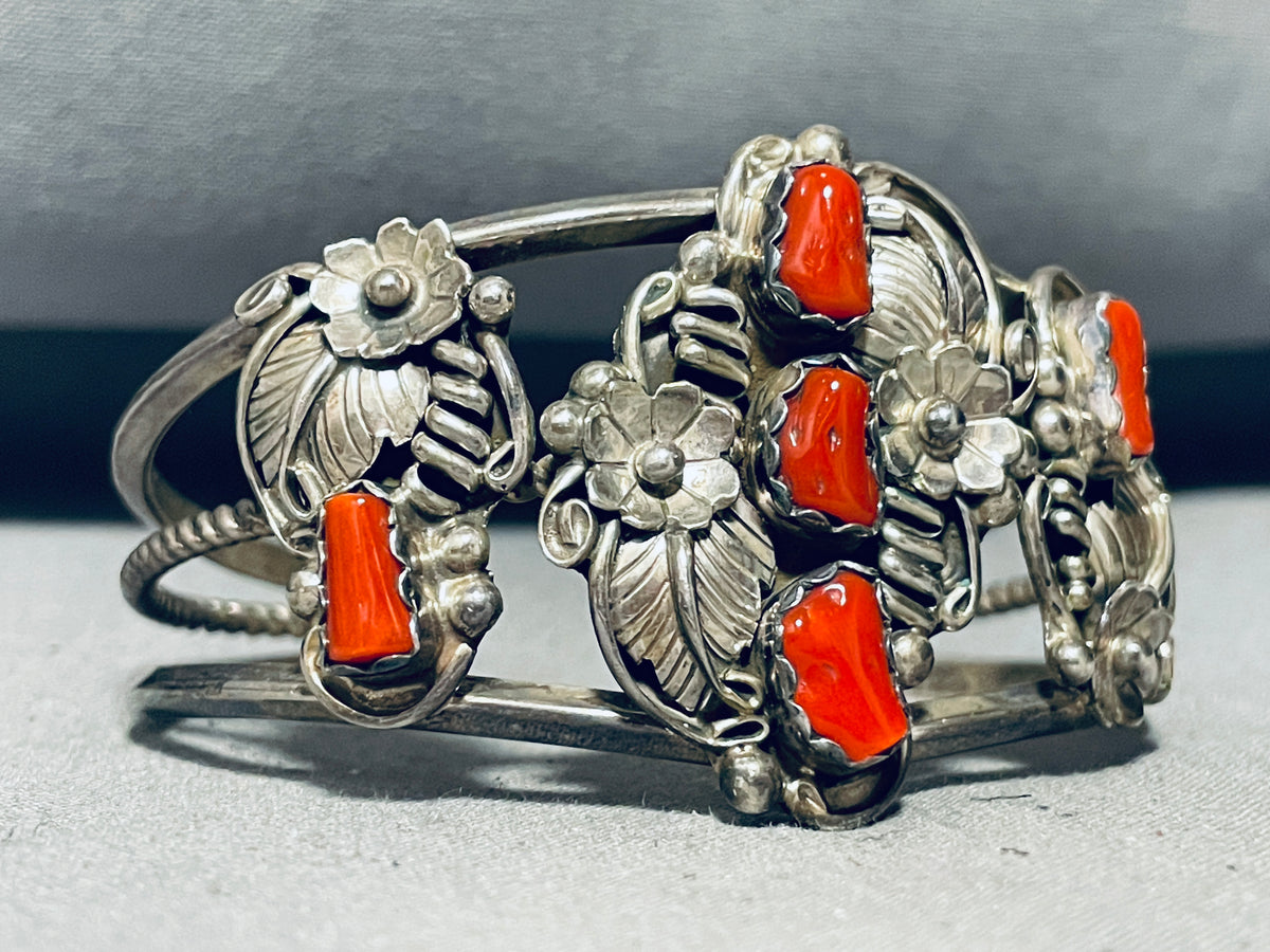Coral Reef And Leaf Vintage Native American Navajo Sterling Silver Bra ...
