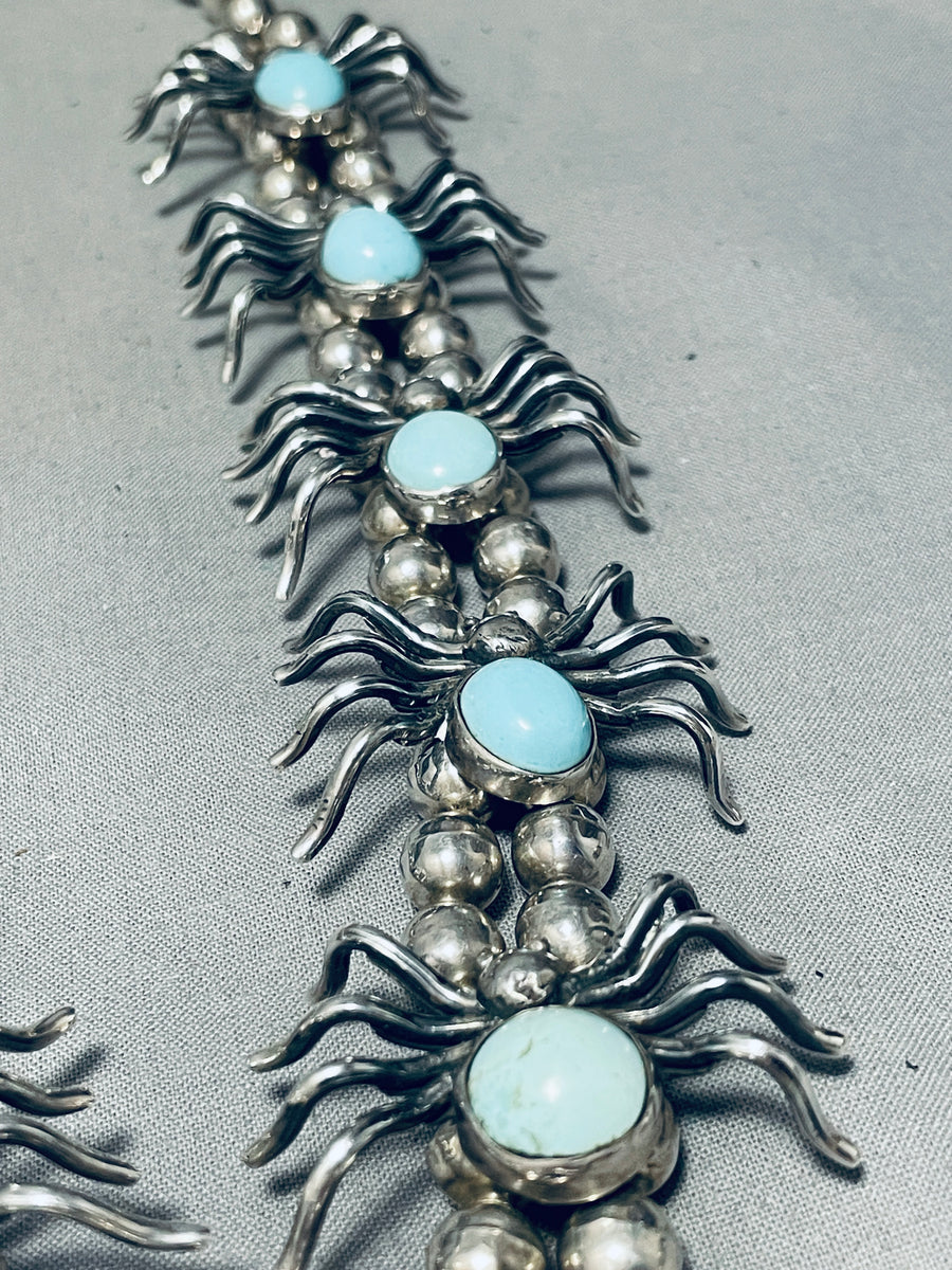 Gasp! Spider Vintage Navajo Turquoise Sterling Silver Squash Blossom N ...