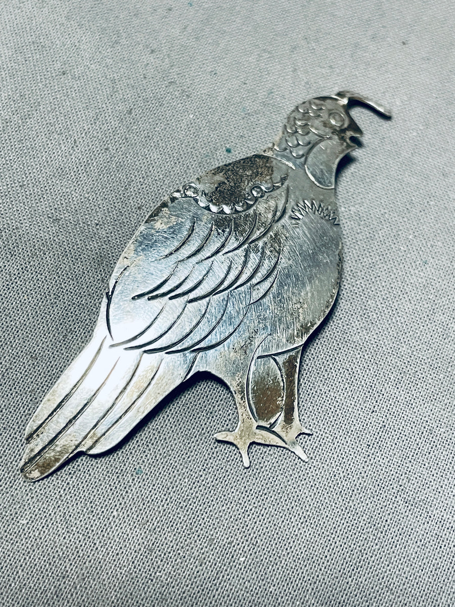 Traditional Vintage Native American Navajo Sterling Silver Quail Pin ...
