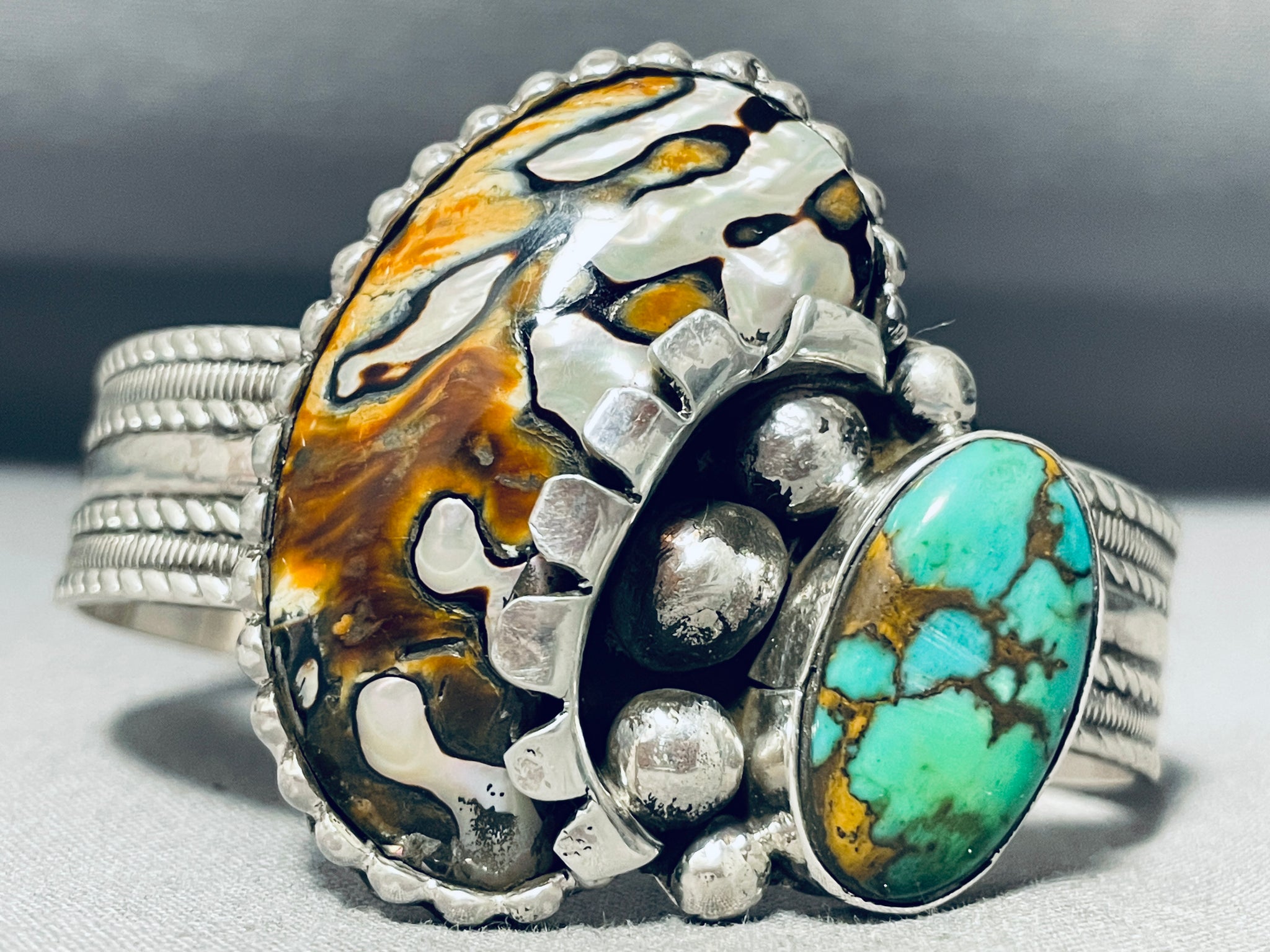 The Most Unique Vintage Abalone Shell Turquoise Sterling Silver Bracel ...