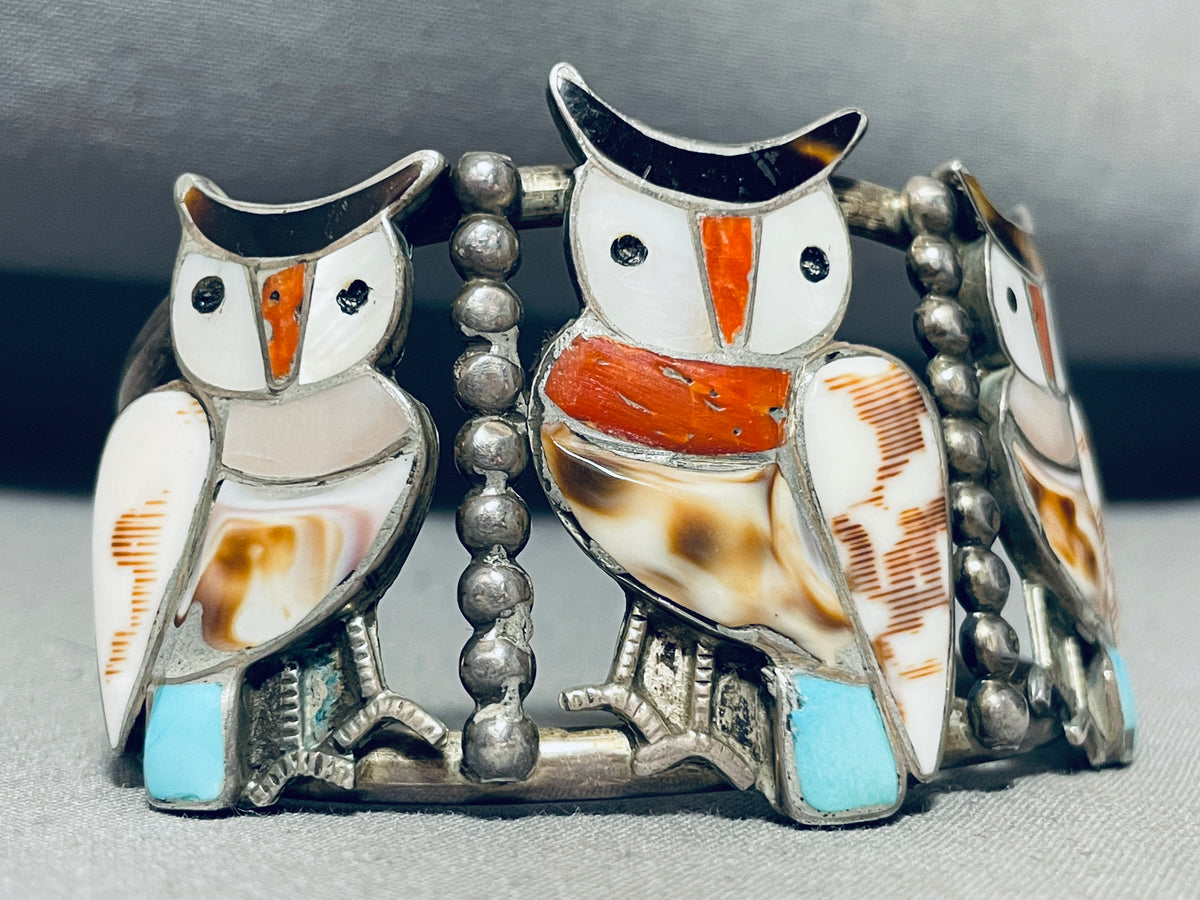 One Of The Best Vintage Native American Zuni Owl Inlay Sterling Silver ...