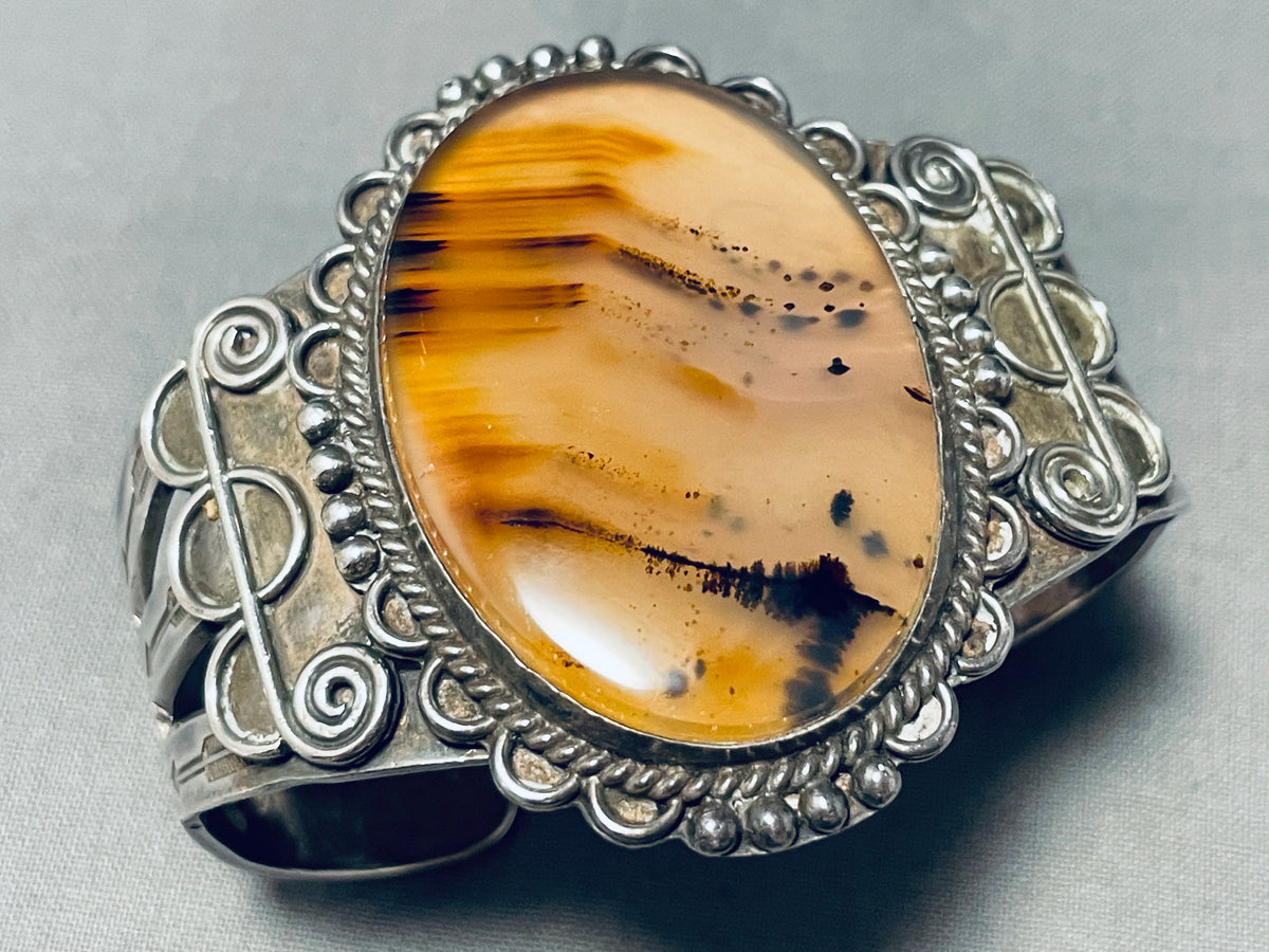 Rare Translucent Petrified Wood Vintage Native American Navajo Sterlin ...