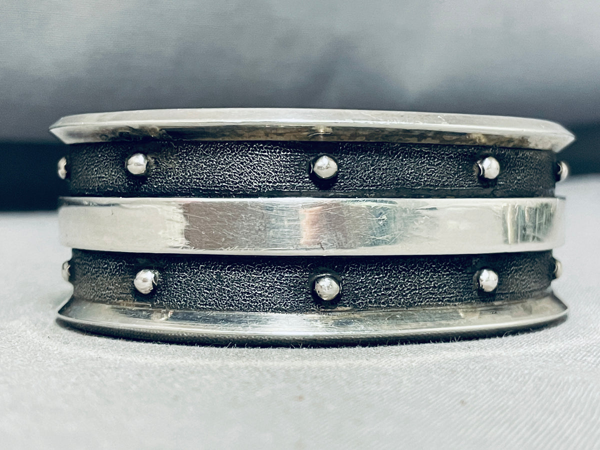Dynamic Native American Navajo Signed Tawney Cruz Sterling Silver Brac ...