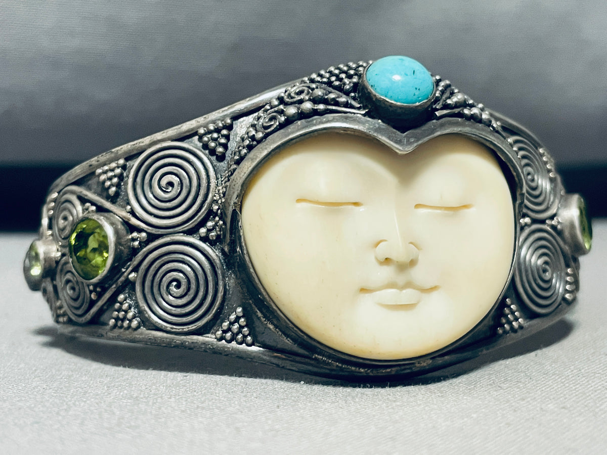 Happy Moon Face Vintage Turquoise Sterling Silver Bracelet Cuff ...