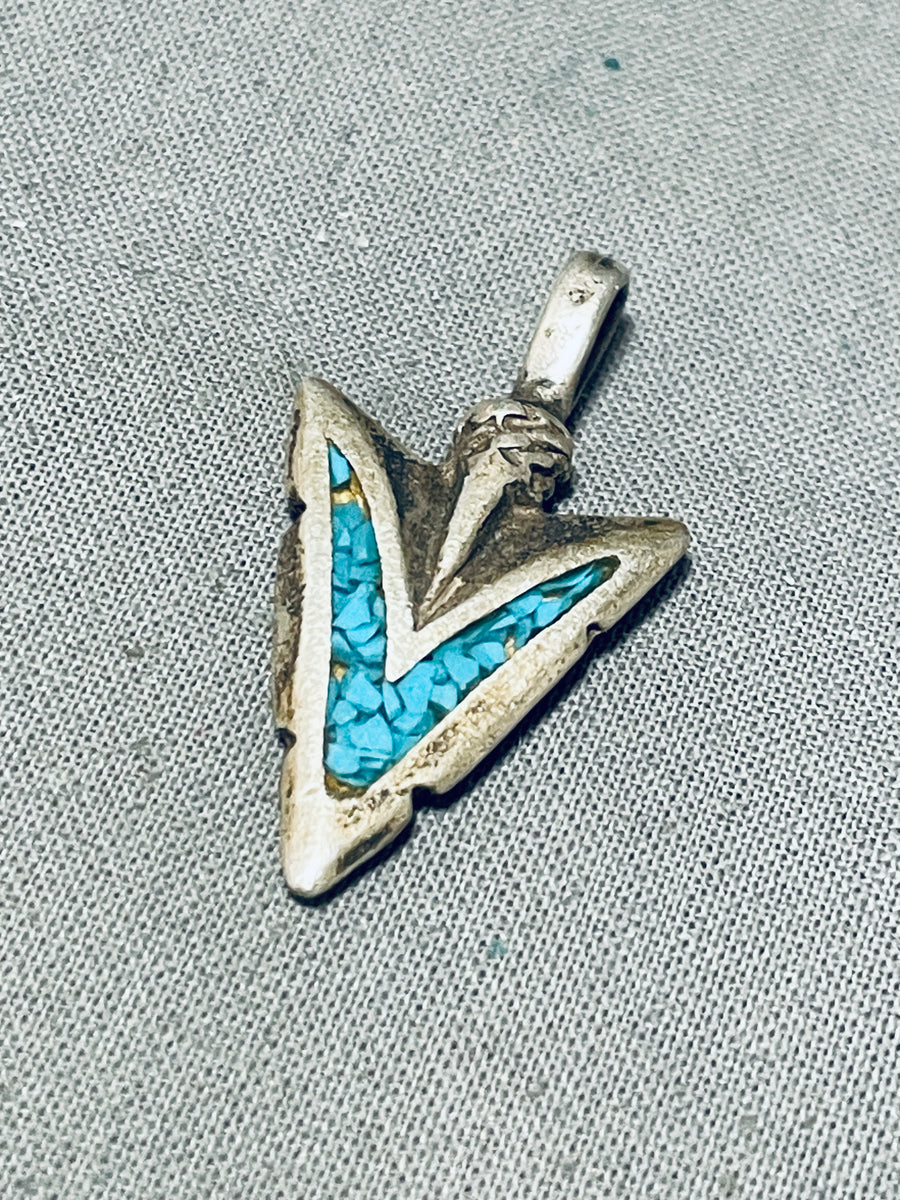 Rare Vintage Native American Navajo Turquoise Chip Inlay Sterling Silv ...
