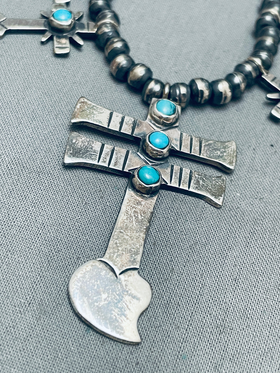 Federico Jimenez Vintage Turquoise Sterling Silver Cross Squash Blssom ...