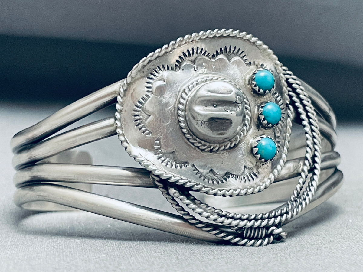 Cowboy Hat Detailed Vintage Native American Navajo Turquoise Sterling ...