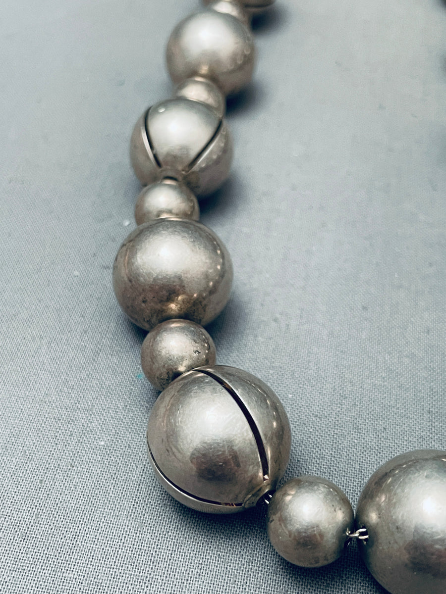 Hand Tooled Vintage Native American Navajo Sterling Silver Balls Neckl ...