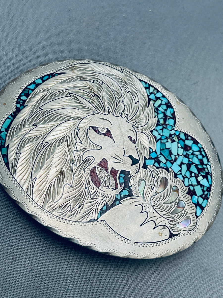 Very Rare Lion Vintage Native American Navajo Turquoise Sterling Silve ...