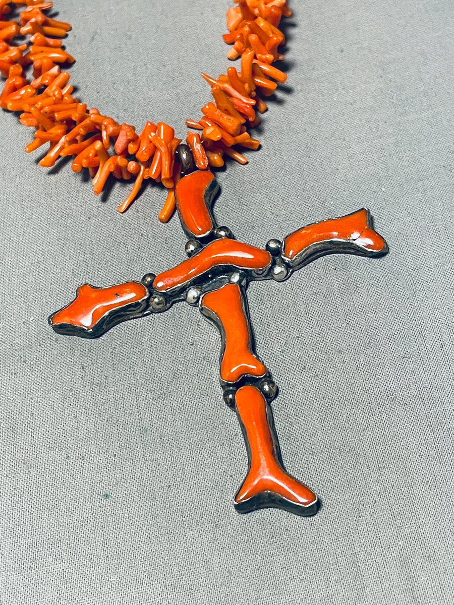 Huge Vintage Navajo Coral Cross Sterling Silver Necklace Old – Nativo Arts
