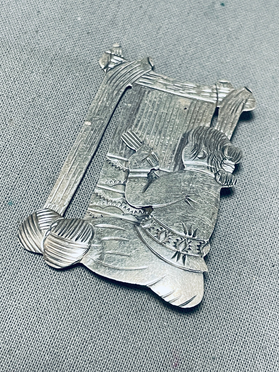 Notable Vintage Native American Navajo Sterling Silver Weaver Pin ...