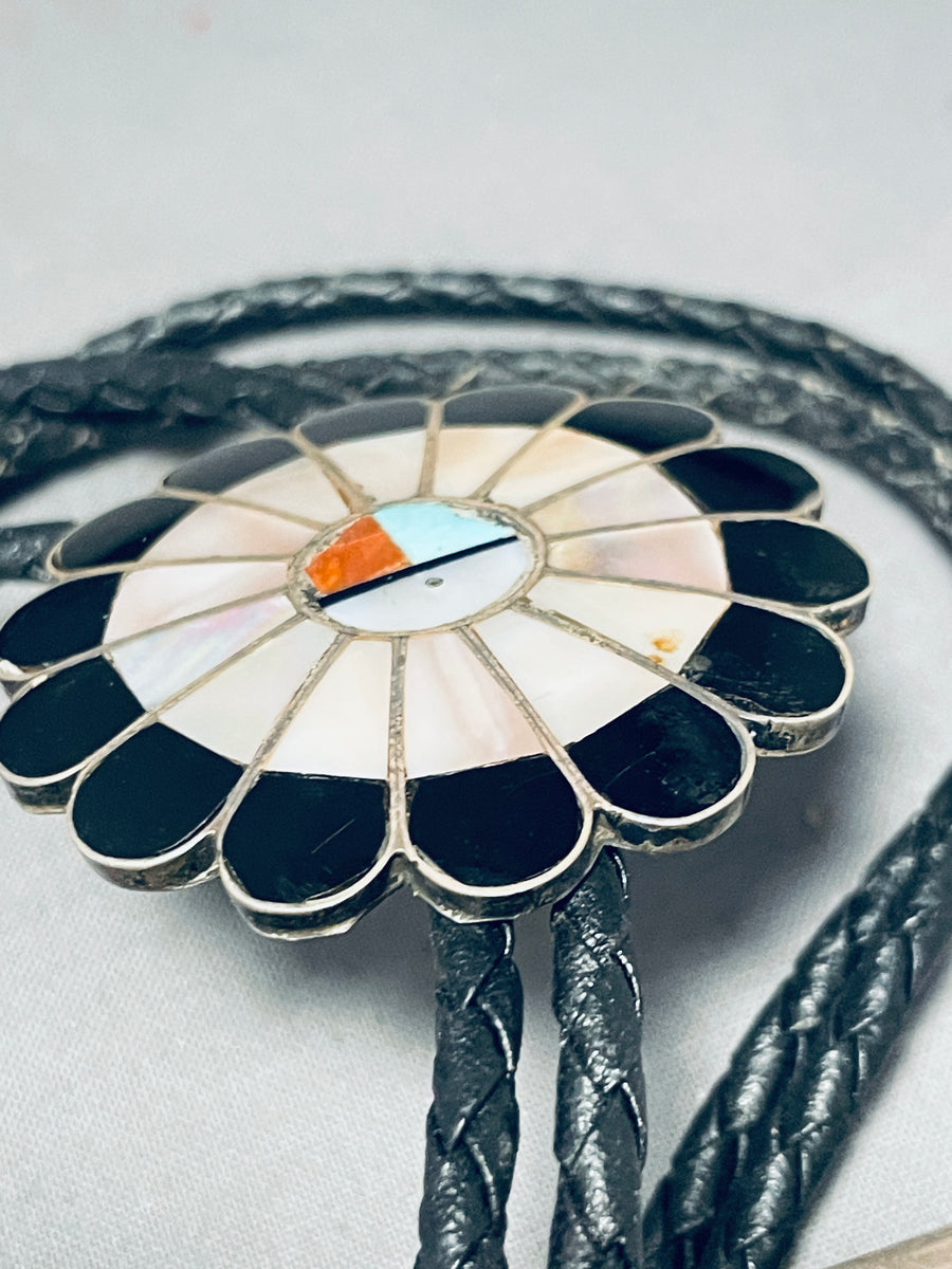 Brilliant Vintage Native American Zuni Inlay Sunface Turquoise Coral J ...