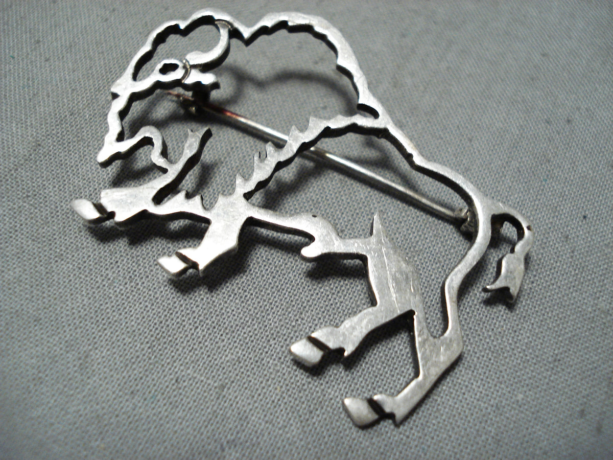 Picturesque Vintage Native American Navajo Sterling Silver Buffalo Pin ...