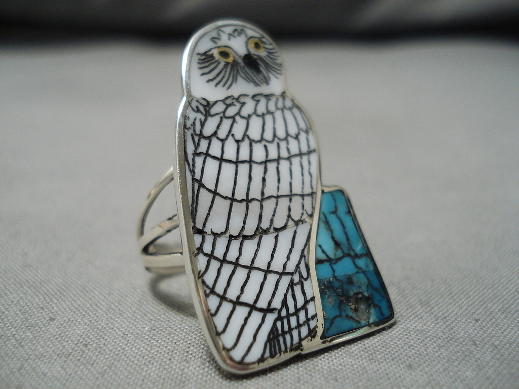 Important Harlan Coonsis Owl Turquoise Sterling Silver Native American ...