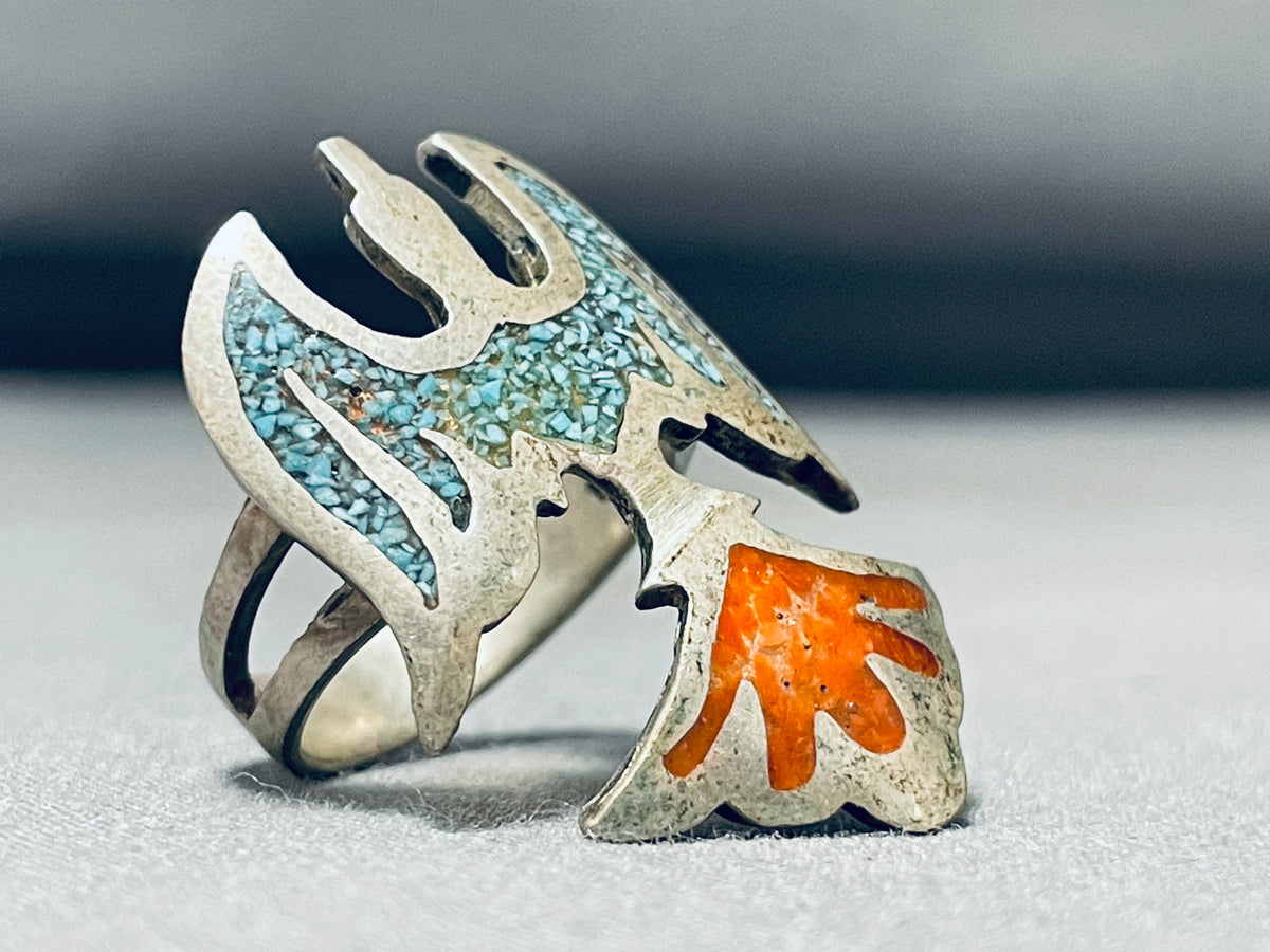 Waterbird Vintage Native American Navajo Turquoise Coral Sterling Silv ...