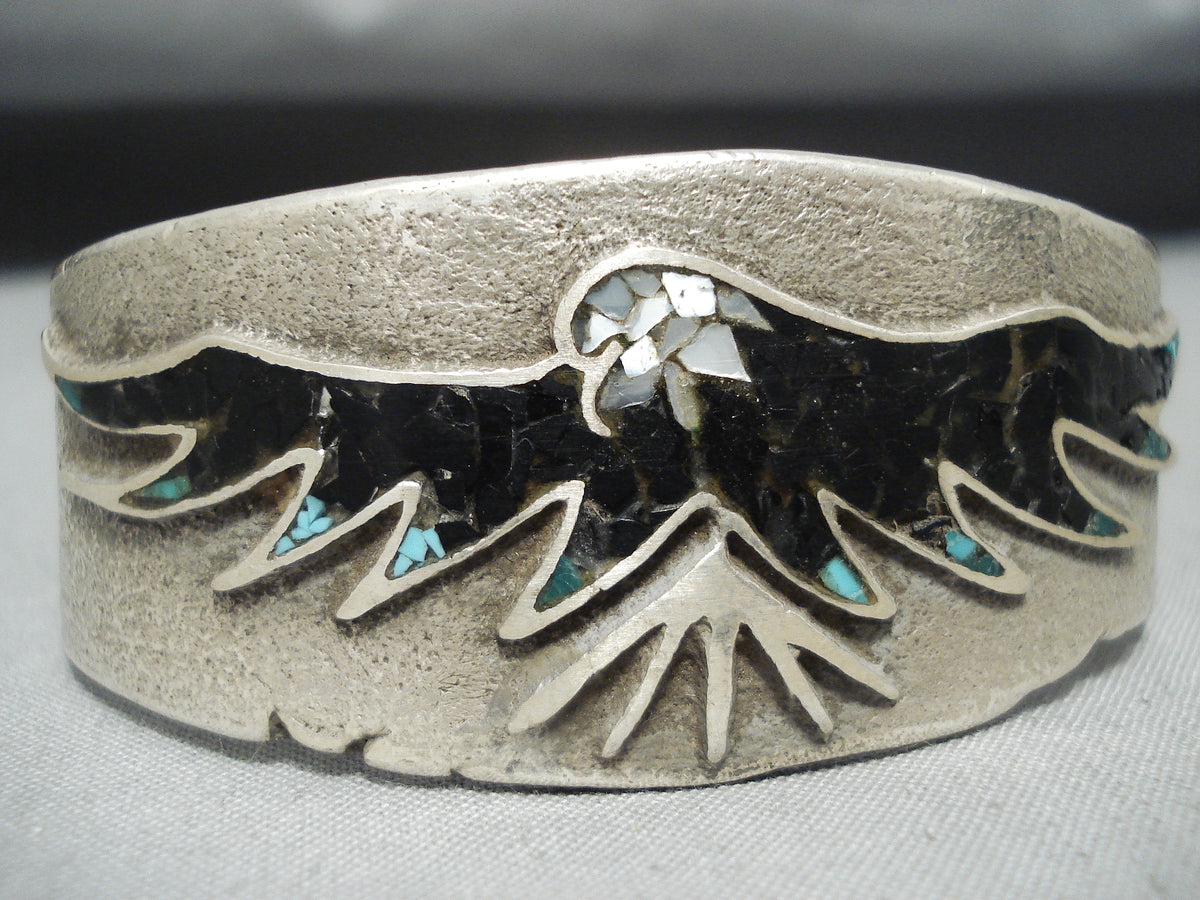 Unforgettable Eagle Native American Navajo Inlay Sterling Silver Brace ...