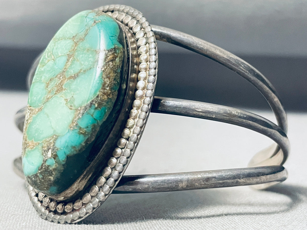 Native American Large Rare Spiderweb Green Turquoise Sterling Silver V ...