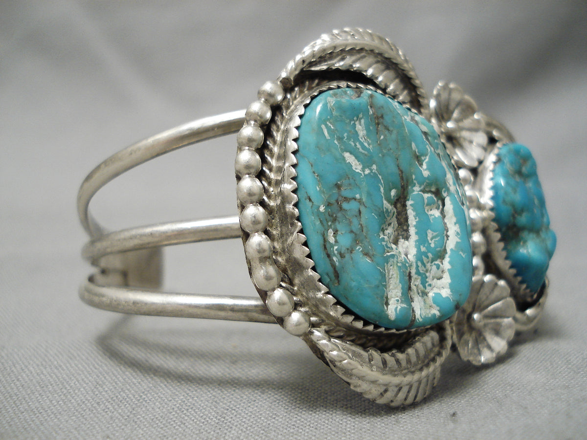 Huge 2 Stone Vintage Native American Navajo Spider Turquoise Sterling ...