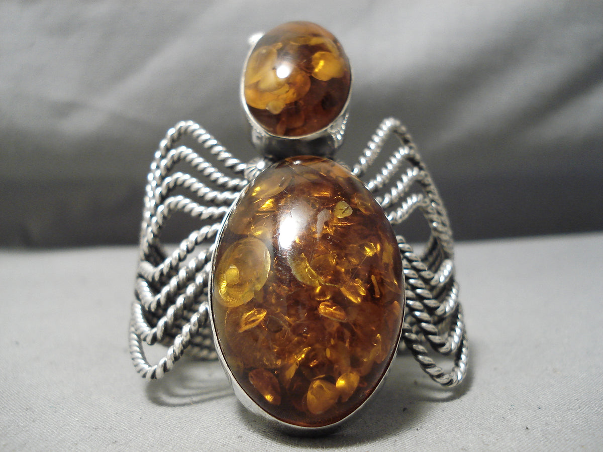 Mind Boggling Vintage Native American Navajo Amber Sterling Silver Bug ...