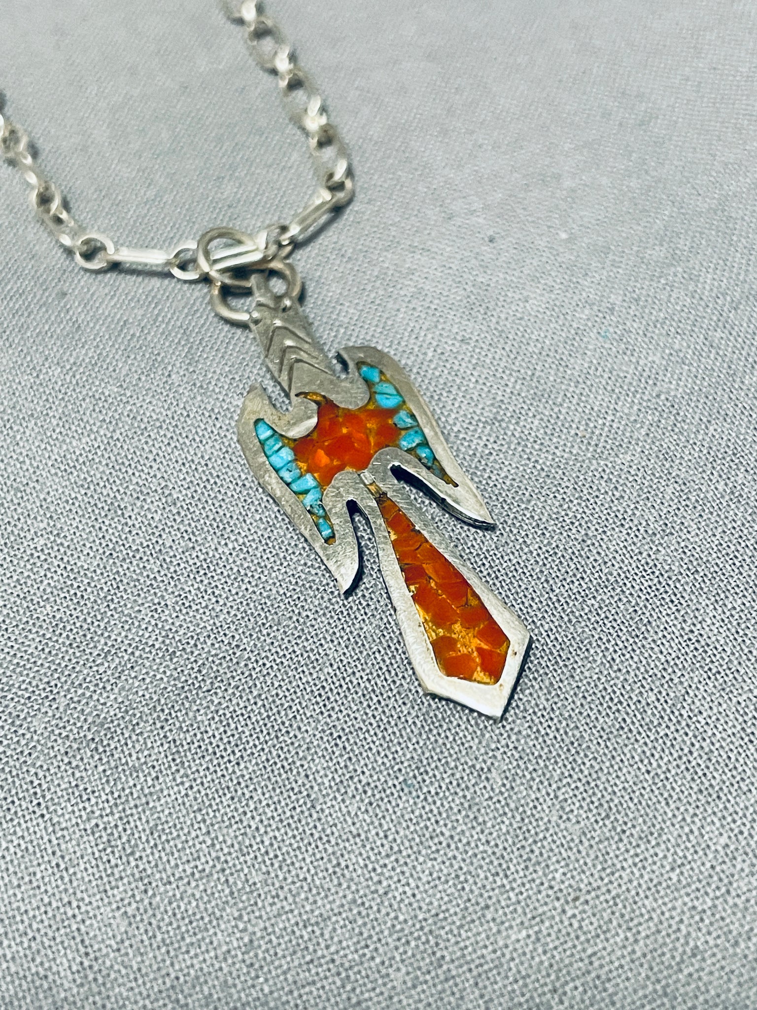 Rare Vintage Native American Navajo Turquoise Coral Chip Inlay Waterbi ...