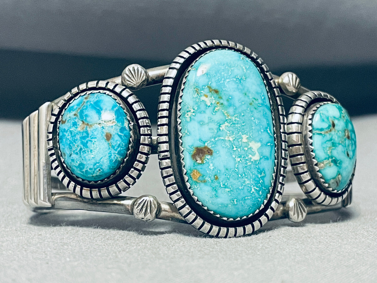 Vivid Ice Blue Vintage Native American Navajo Turquoise Sterling Silve ...