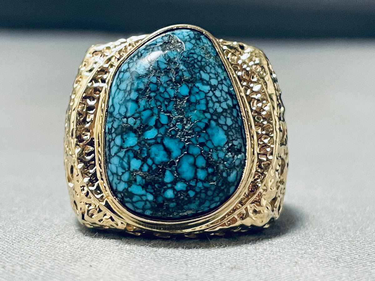 Native American Very Important Lander Blue Turquoise 14k Gold Ring ...