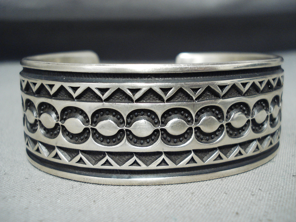 Important Albert Jake Native American Navajo Sterling Silver Heavy Bra ...