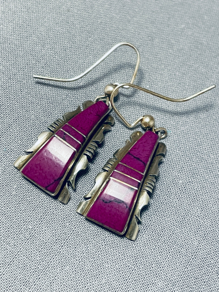 Steve Francisco Native American Navajo Purple Stone Sterling Silver Ea ...