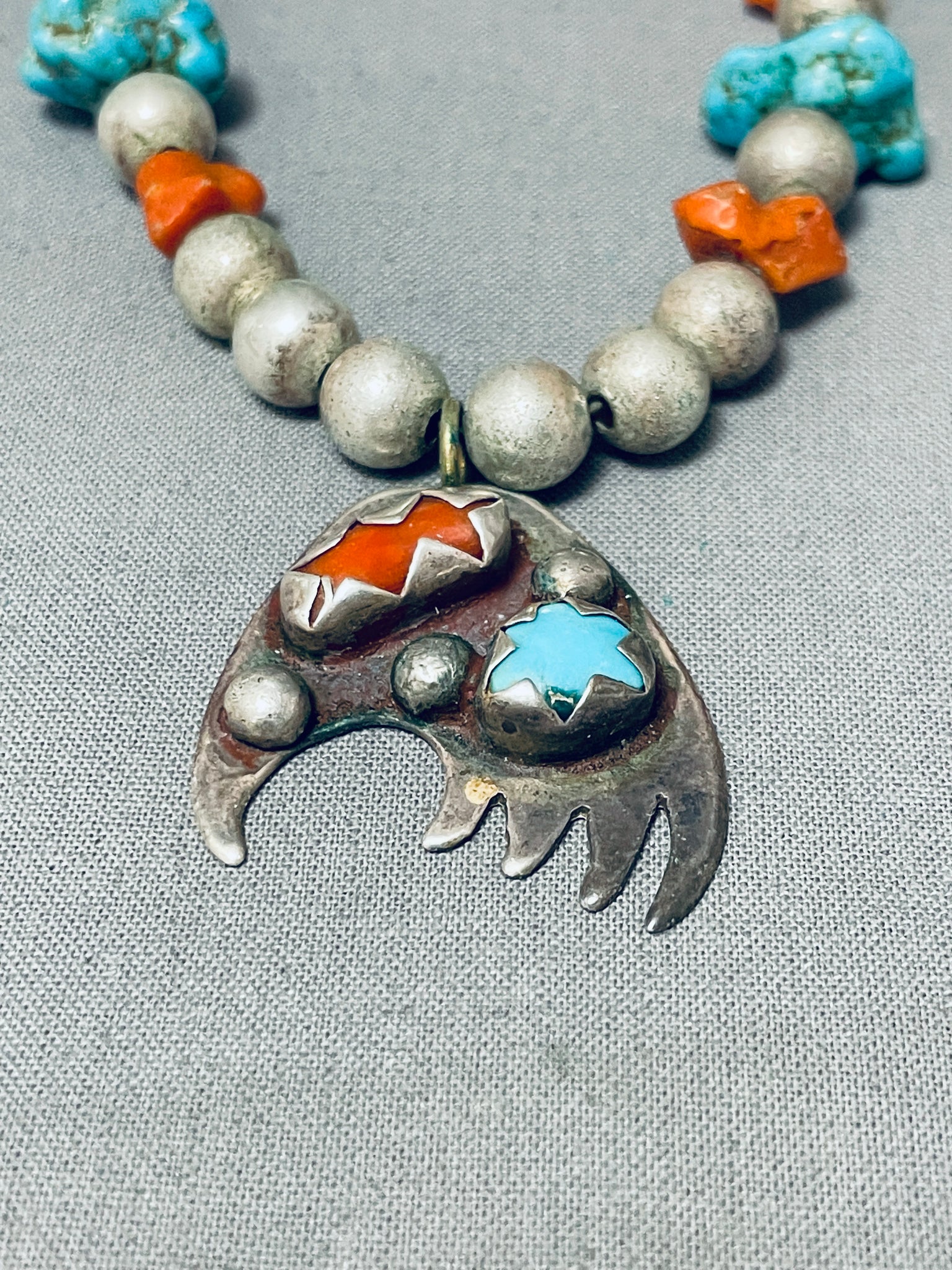 Matt Tso Vintage Native American Navajo Turquoise Coral Sterling Silve ...