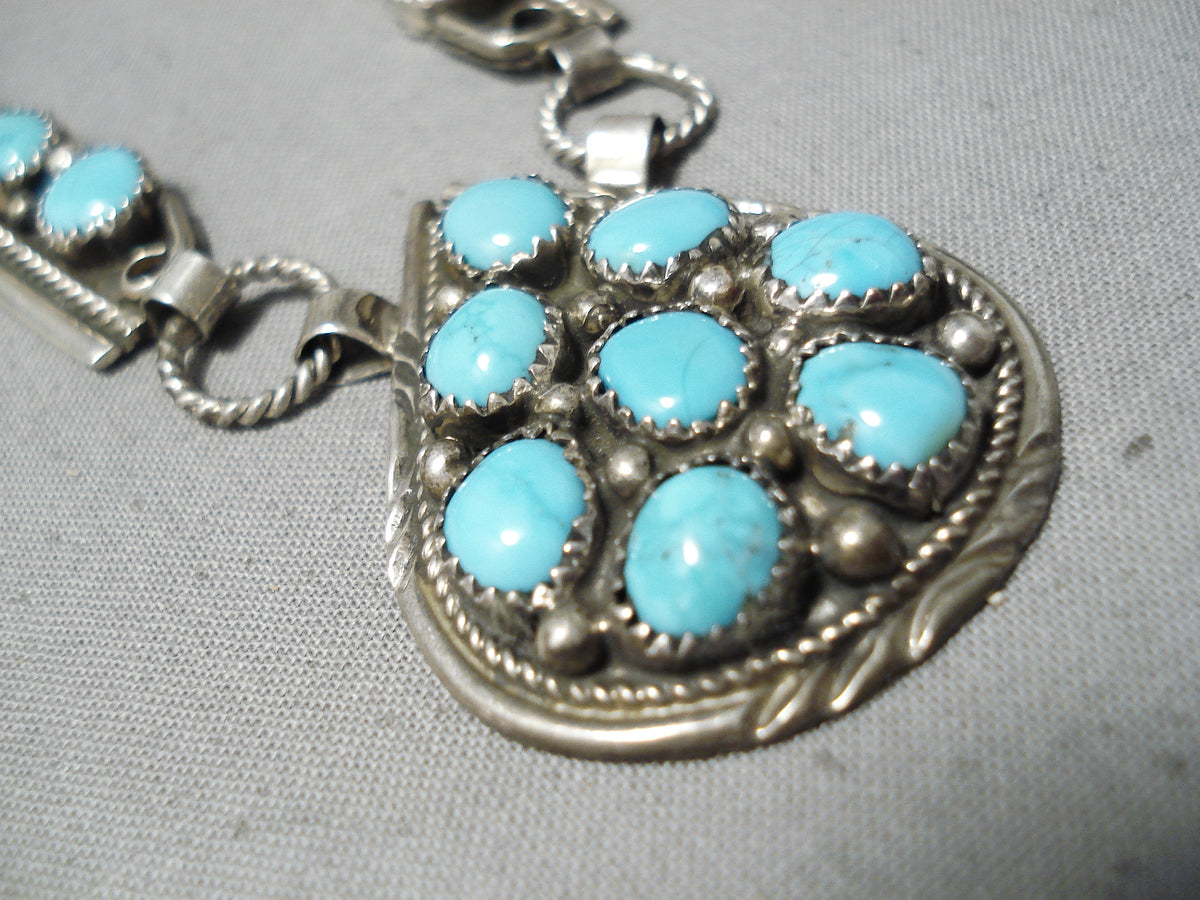 Exquisite Vintage Native American Navajo Sky Blue Turquoise Sterling S ...