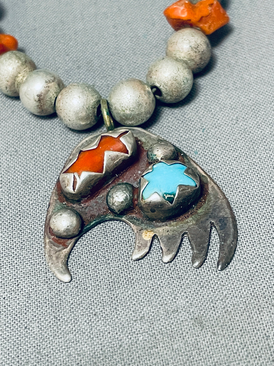 Matt Tso Vintage Native American Navajo Turquoise Coral Sterling Silve ...