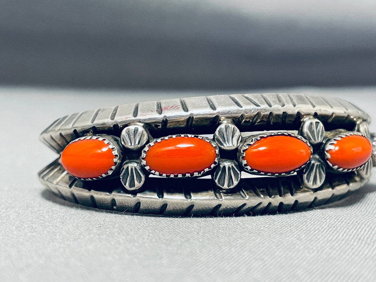 Unforgettable Vintage Native American Navajo Coral Sterling Silver Bra ...
