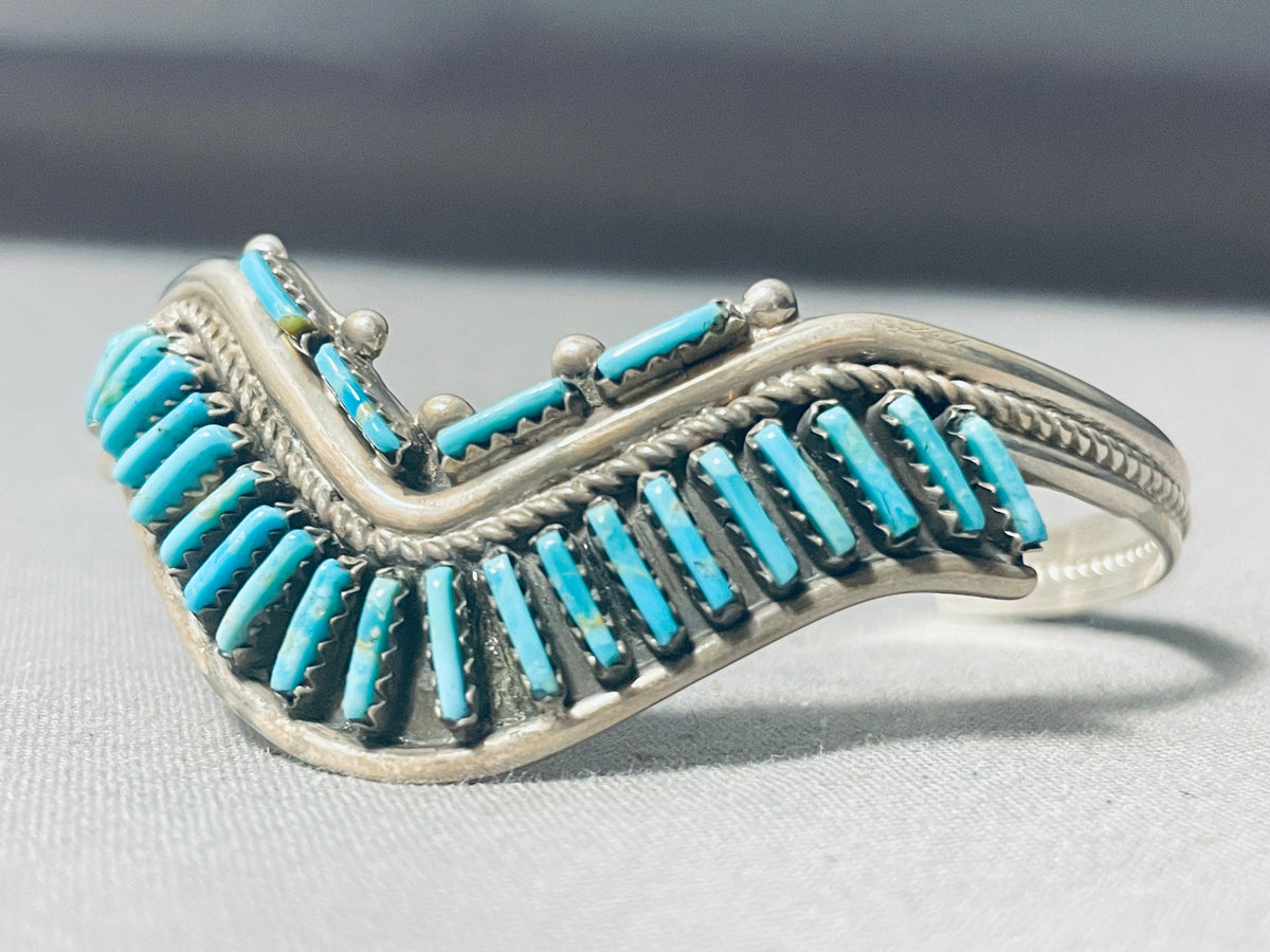 Native American Curving Needles Of Turquoise Cvintage Zuni Sterling Si ...