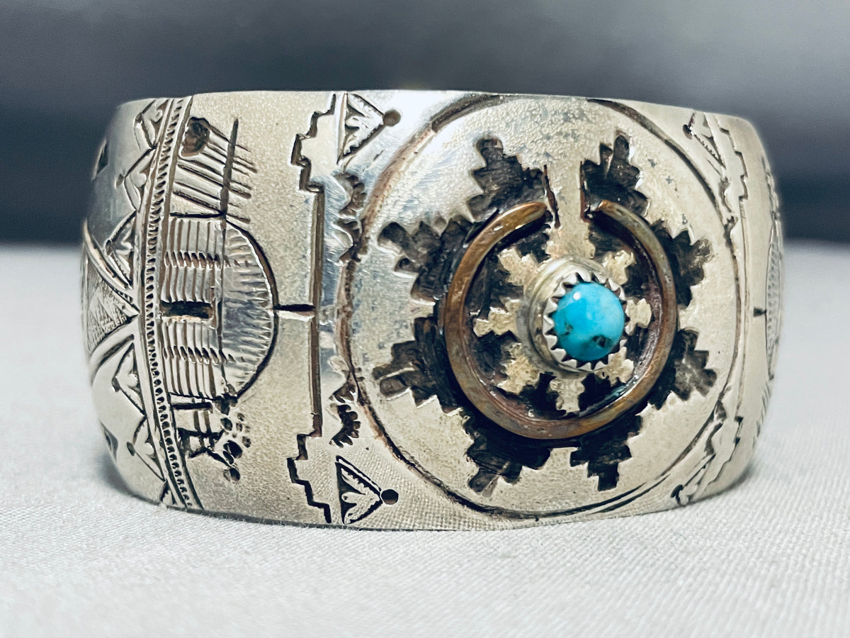 Rare Vintage Native American Hopi Signed Kingman Turquoise Sterling Si ...
