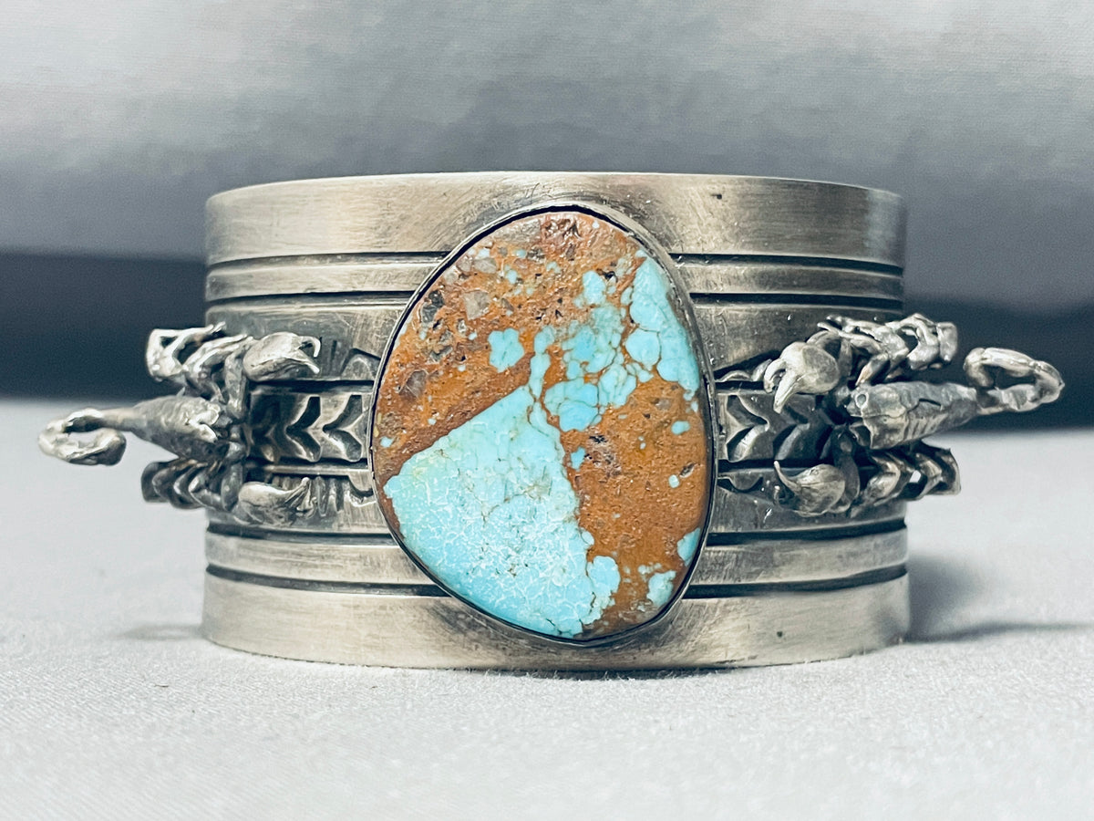 Heavy 116 Gram Scorpion Native American Navajo Turquoise Sterling Silv ...