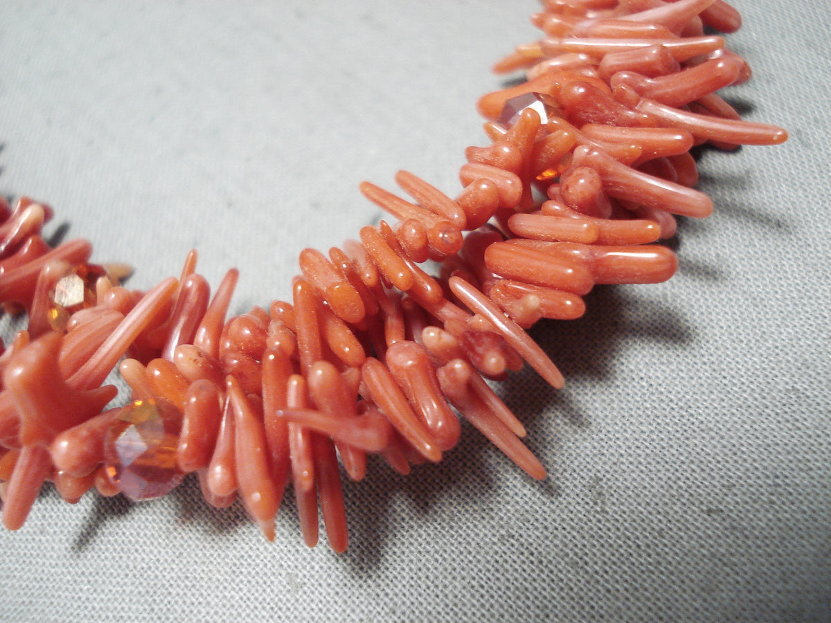 Dynamic Native American Navajo Coral Turquoise Sterling Silver Necklac ...